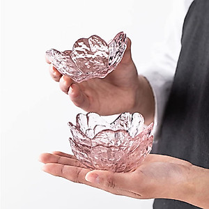 Glass Seasoning Dishes, Cherry-Blossom Tea Bag Holders,Pink Flower Snack Dip Bowls,Sakura Shaped Sushi Sauce Dishes Candle Holders,Set of 6 for Party Housewarming,Christmas,Valentine, Mother's Day