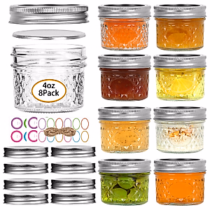 Mini Mason Jars, 8 Pack 4oz Glass Mason Jar with Regular Lids, Small Canning Jar, Ideal for Jelly, Jam, Honey, Dessert, Spice, Wedding Favor, Candles