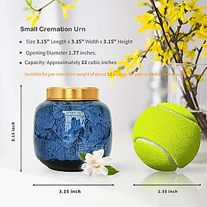 Blue Handmade Ceramic Urn for Ashes - 6.7 fl oz (0.8 Cup) Memorial Keepsake (3.15" H) with Secure Aluminum Lid, Small Urn for Pets, Children & Sharing Adult Ashes