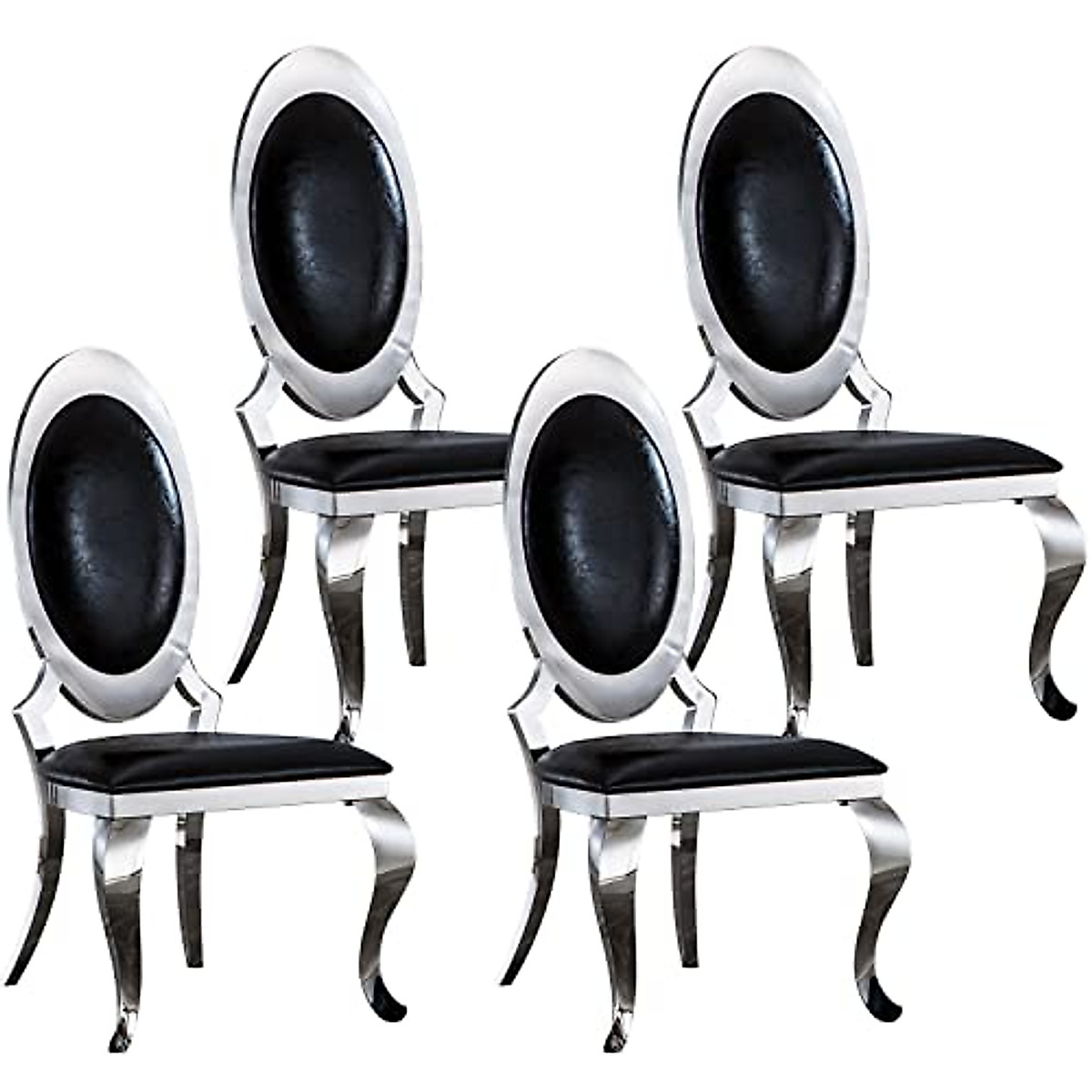 Goderfuu Dining Chairs Set of 4 - Modern Dining Chairs with Silver Stainless Steel Legs, Faux Leather Dining Chairs with Oval Back, Upholstered Dining Chairs Kitchen Chairs for Dining Room Chairs