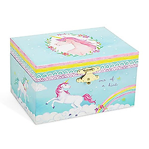 Jewelkeeper Girl's Musical Jewelry Storage Box with Spinning Unicorn, 6 x 4.65 x 3.5 inches, Rainbow Design, The Beautiful Dreamer Tune
