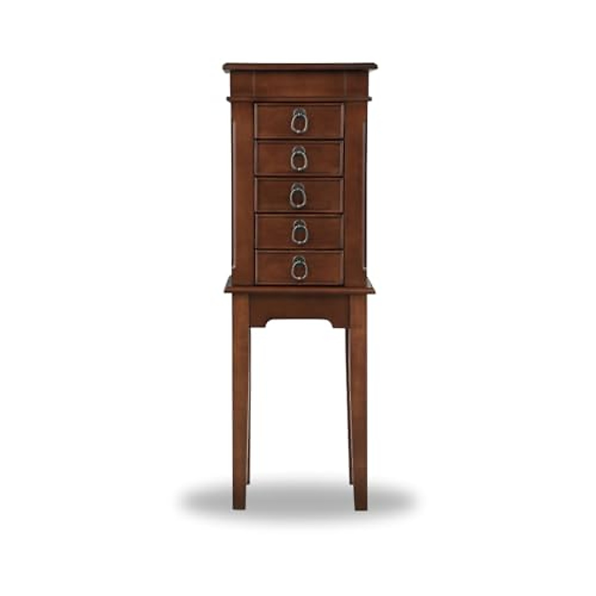 Hives and Honey Kennedy Jewelry Armoire - Modern Wood Storage Organizer with Necklace Hooks, 5 Drawers, and Vanity Mirror, Walnut
