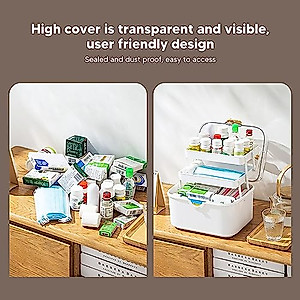 Topyond Makeup Box Organizer 3 Layer, Portable Medicine Storage Box, Large Capacity Transparent Handled Storage Case Multipurpose Makeup Box Craft Organizer for Home(Orange)