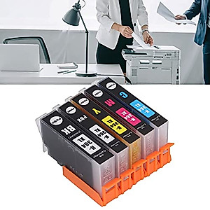 Hilitand Ink Cartridge Large Capacity Inkjet Cartridge Clear Fadeless Print Printer Cartridge for School, Office, Trading Firms (BK PBK C M Y 5 Colors)