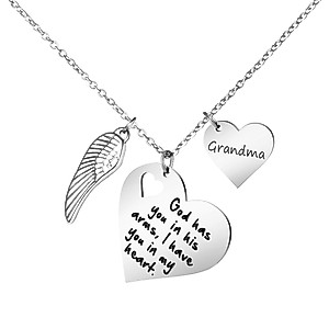 JoycuFF Memorial Necklace for Loss of Grandma Sympathy Gifts for Granddaughter Remembrance Pendant Jewelry for Loss of Nana God Has You in His Arms I Have You in My Heart