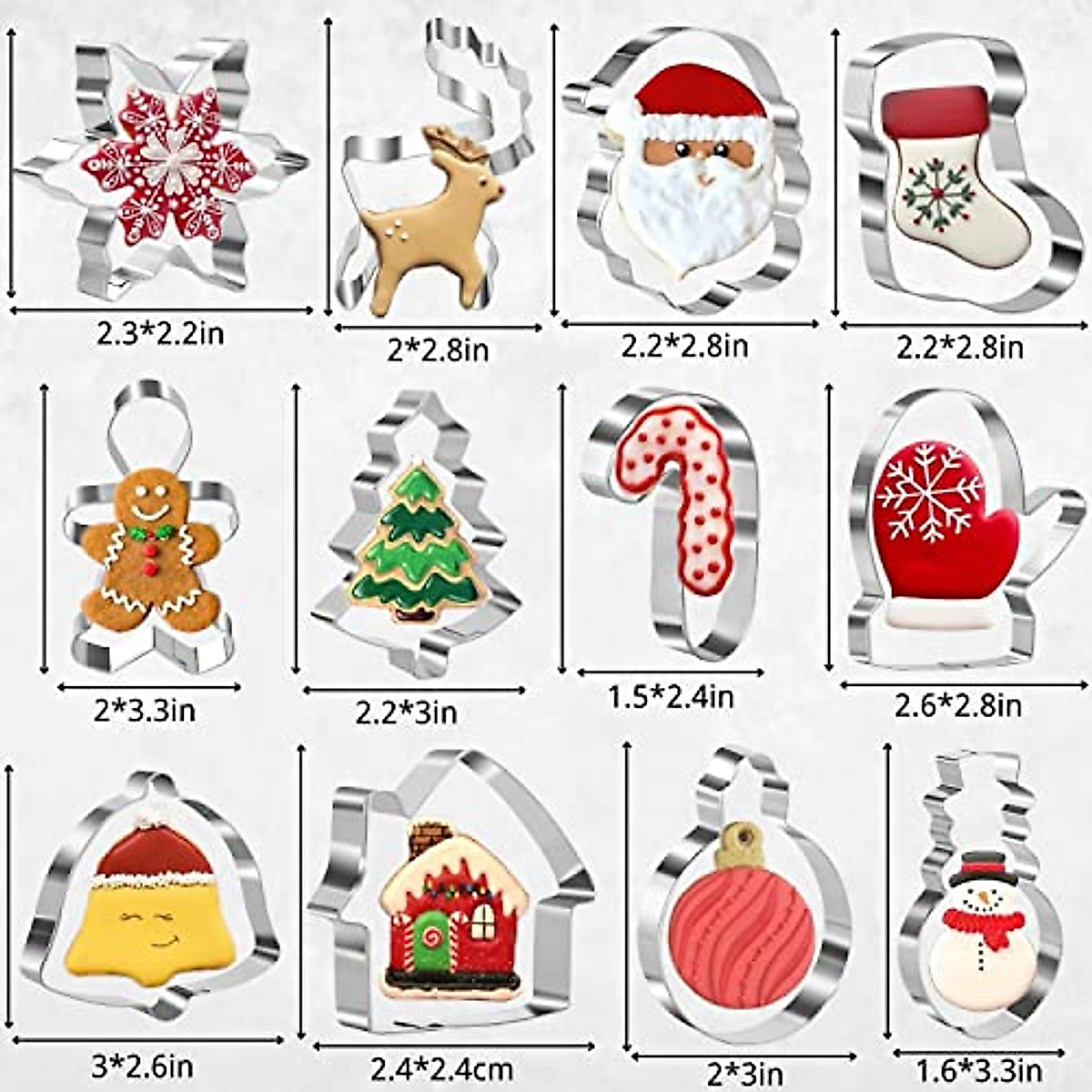 Crethinkaty Christmas Cookie Cutter Set 12 Pieces Stainless steel Gingerbread Man,Snowflake,Snowman,Christmas Tree,Reindeer and More Shape Xmas Cookie Cutters for Baking