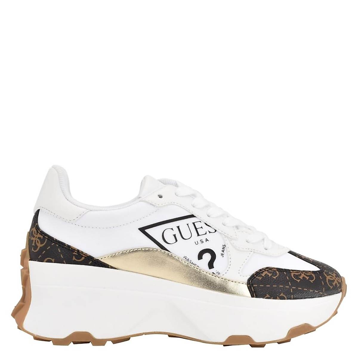 Guess Women's CALEBB Sneaker, White/Brown 145, 8.5