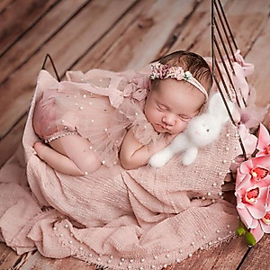 KHC-KHF 3pcs Lace Newborn Photography Prop Baby Girl Tutu Skirt Cute Bow Headdress And Pearl Lace Rompers Infant Princess Costume