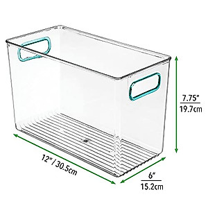 mDesign Plastic Storage Organizer Container Bin with Handles - for Bathroom Vanity Countertops, Shelves, Cabinets Organization - Holds Soaps, Body Wash, Shampoos, Lotion - 12" x 6" - Clear/Blue