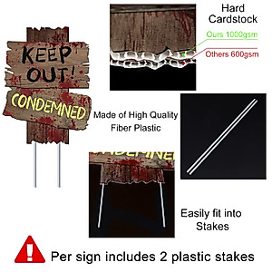 GABOSS Halloween Decorations Beware Signs Yard Stakes Outdoor Creepy Assorted Warning Sign,Scary Zombie Theme Party Decor Supplies,3 Pieces,16.5" x 12.2"