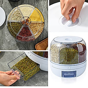 VIKKSAER Rotating Grain Dispenser, 6 Grid Rotating Food Dispenser With Button Moisture Resistant Household, Cereal Containers For All Beans, Barley, Millet (8.2Qt)