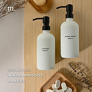 MaisoNovo Bathroom Soap and Lotion Dispenser Set - White Glass Black Pumps x 2-4 Mixed Pack Foaming Hand Soap Refill Tablets