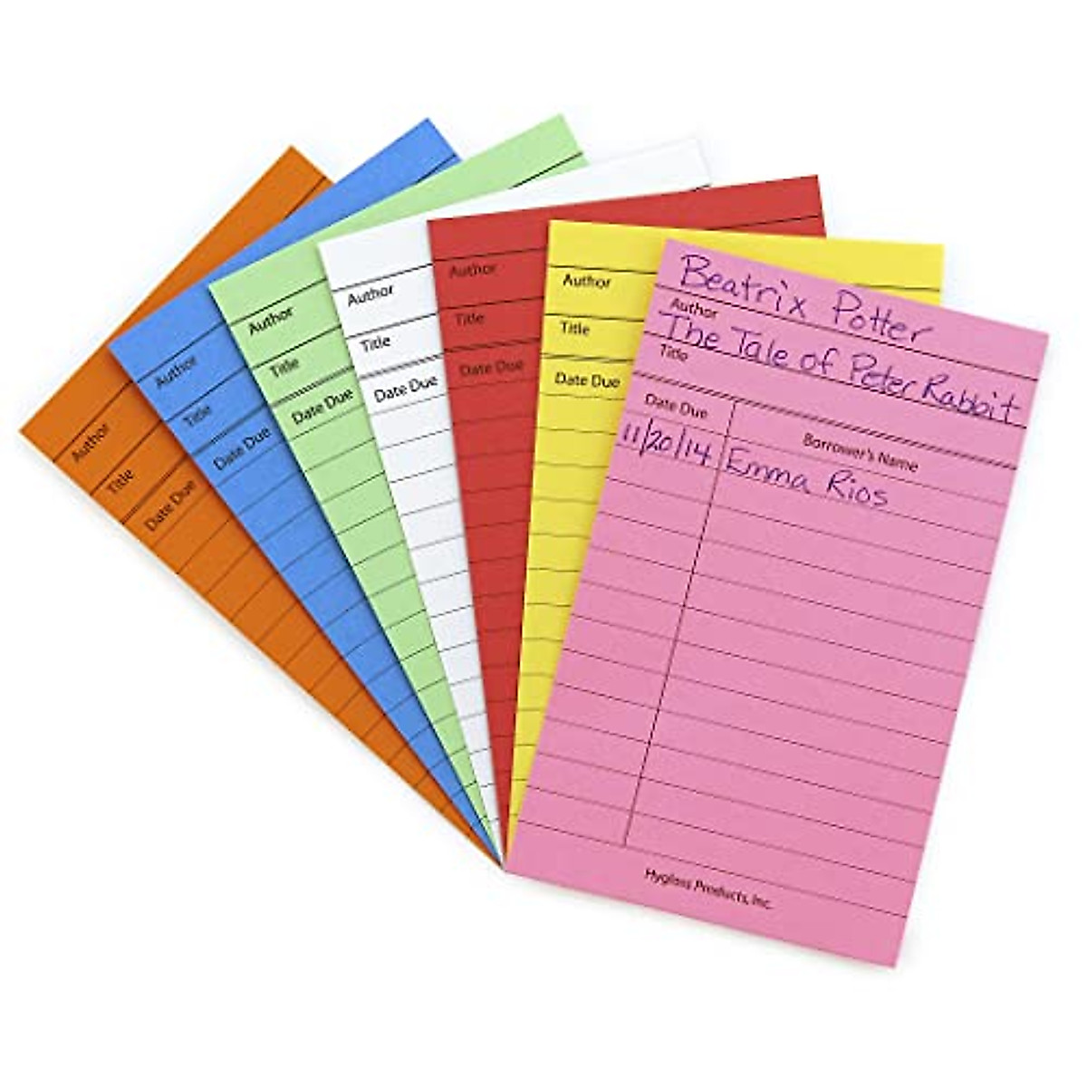 Hygloss Products Library Checkout Cards – Bright Colored Due Date Note Cards - 3 x 5 Inches, 50 Pack