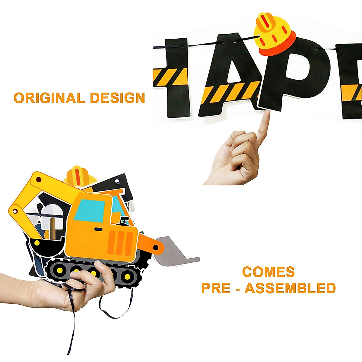 Construction Birthday Banner Dump Truck Party Decorations Pre-Assembled Builder Bulldozer Excavator Tank Truck Garland Supplies