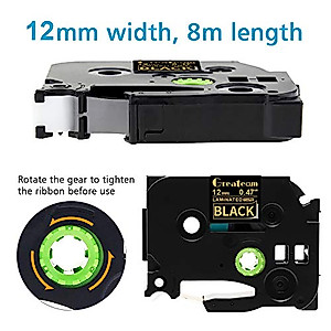 Greateam Gold on Black Label Tape Compatible with Brother P-Touch TZ TZe Black Tape 12mm 0.47" TZe-334 Use for Brother Label Maker PT-D600 PT-H110 PT-D210 PT-D400 PT-P710BT PT-D200, 5-Pack