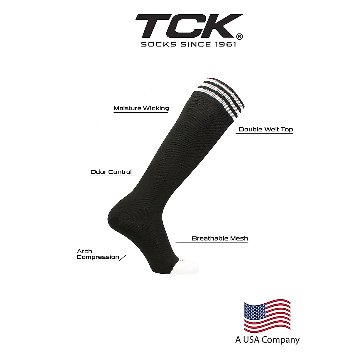TCK Prosport Striped Tube Socks (Black/White, X-Small)