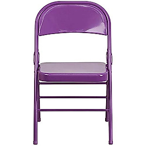 Flash Furniture 4 Pack HERCULES COLORBURST Series Impulsive Purple Triple Braced & Double Hinged Metal Folding Chair