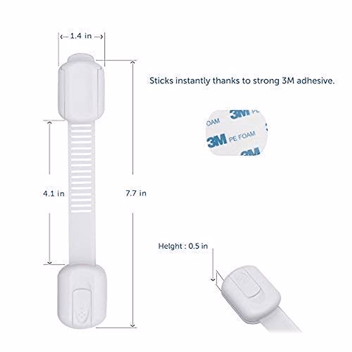 CUTESAFETY Child Proof Safety Locks - Baby Proofing Cabinet Lock with 6 Extra 3M Adhesives - Adjustable Strap Latches to Cabinets,Drawers,Cupboard,Oven,Fridge,Closet Seat,Door,Window (White, 6)