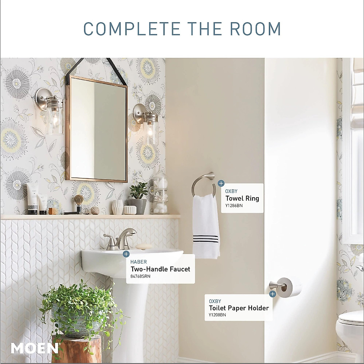 Moen Haber Spot Resist Brushed Nickel Two-Handle 4" Centerset Bathroom Faucet, 3-Hole Faucet, 84768SRN