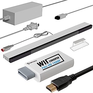 4 in 1 Wii Replacement Cables Set, Wii AC Power Adapter + Wii to hdmi Converter+ Wired Motion Sensor Bar and Composite Audio Video Cable for Nintendo Wii