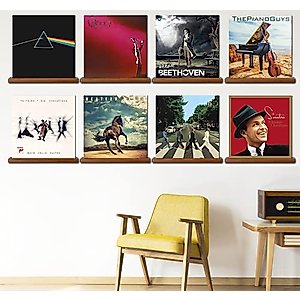 LABEND HOME Record Shelves Set of 8 - Vinyl Shelf - Records Display - Record Frame Ledge - Lp Albums Storage Wall Mount - Album Holder Organizer and Stand Vintage Decor - Pine Wood (Brown)