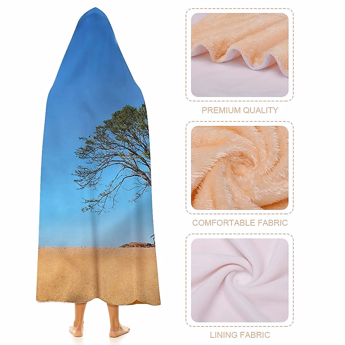 Wearable Blanket, Tree Women Men Hooded Blanket, Desert Summer Solitude, Soft Warm Cozy, 50 x 60inches, Gifts for Women Adults Girls and Kid, Multicolor