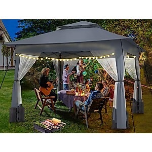Winkalon 13'x 13' Pop Up Gazebo with Mosquito Netting, Outdoor Gazebo Waterproof Canopy Tent with Double Roof Tops and 169 Square Feet of Shade for Patio, Group Gatherings, Camping Shelter (Grey)
