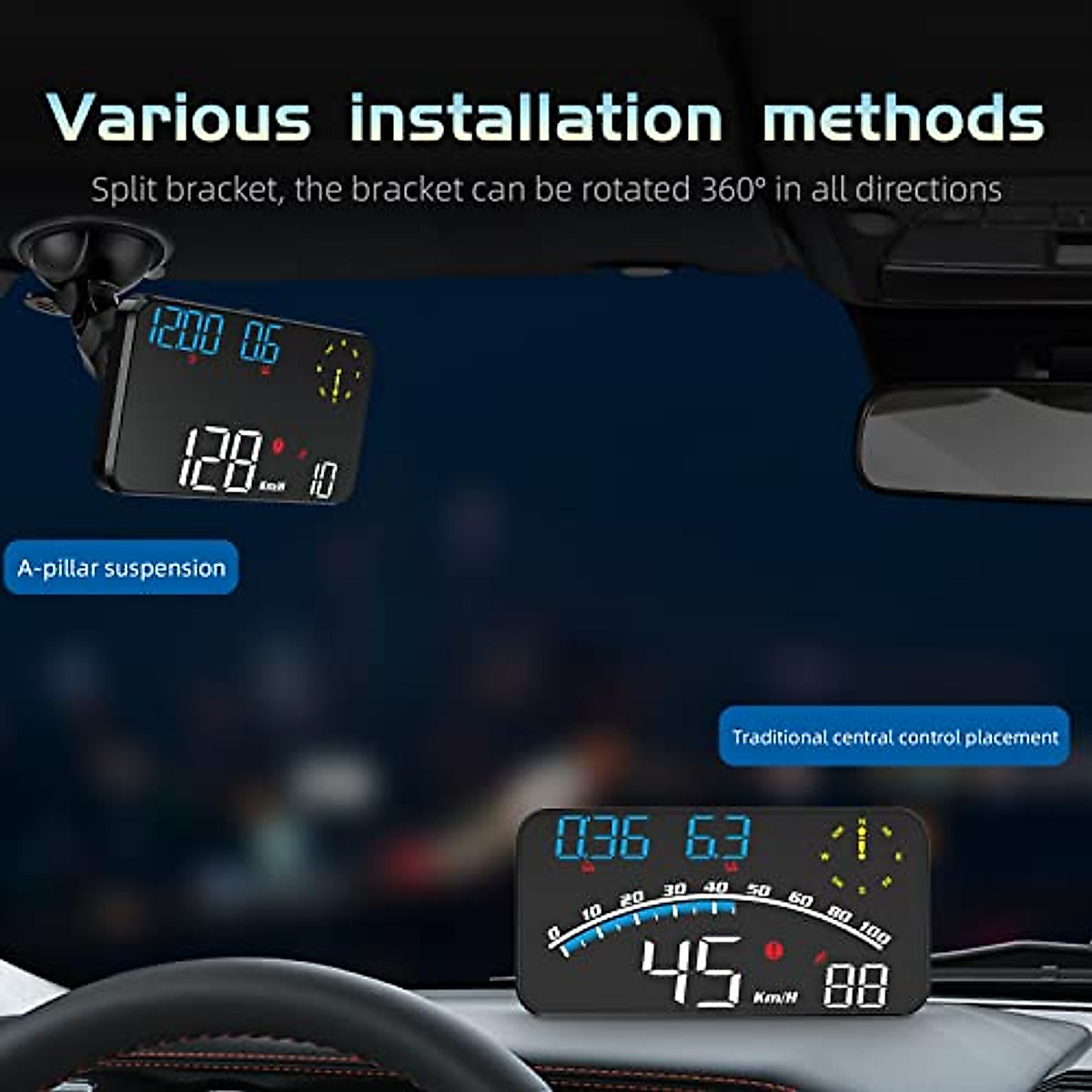 ACECAR Digital GPS Speedometer, Universal Car HUD Head Up Display with Speed MPH, Compass Direction, Fatigue Driving Reminder, Driving Distance, Altitude, Overspeed Alarm HD Display, for All Vehicle