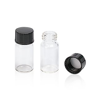 ALWSCI 3 ml Sample Vial, Clear Glass 13-425 Thread Storage Vial, Liquid Sampling Sample Glass Thread Bottles, Capacity 3 ml with 13-425 Black Screw Cap, PE Liner, Pack of 100