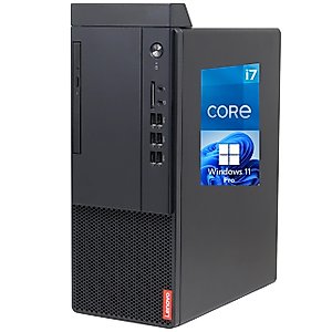 Lenovo V50T Tower Desktop Computer, Intel i7-10700, 64GB RAM, 2TB NVMe SSD, 2 Monitor Support, HDMI, VGA, DVD-RW, Card Reader, Wi-Fi, BT- Windows 11 Pro, Black