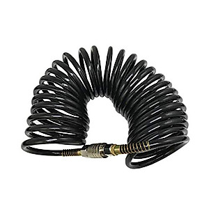 Heavy Duty Coiled Air Hose ID 1/4 Inch Polyurethane Air Compressor Coil Hose Solid Brass Coupler and Plug Recoil 1/4 inch x 25 feet