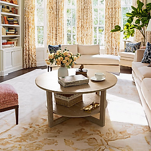 YESHOMY 35.5" Modern Round Coffee Table with Storage Shelf, 2-Tier Wood Coffee Table, Small Space Solution for Living Room Furniture, Easy to Assemble, Espresso