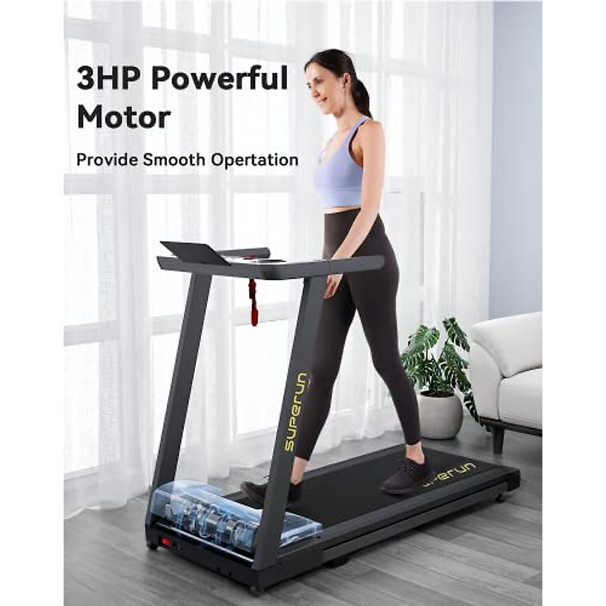 Superun Folding Treadmills for Home, 3HP Treadmill with LED for Walking & Running, Portable Treadmill with Bluetooth Connectivity APP