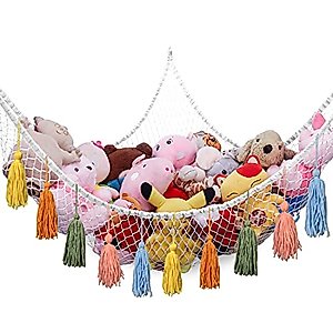 LXUNYI Stuffed Animal Net or Hammock, Net for Stuffed Animals, Plush Toy Net Hammock for Stuffed Animals with Tassels Corner Hanging Mesh Toys Stuffy Net Hammock for Wall