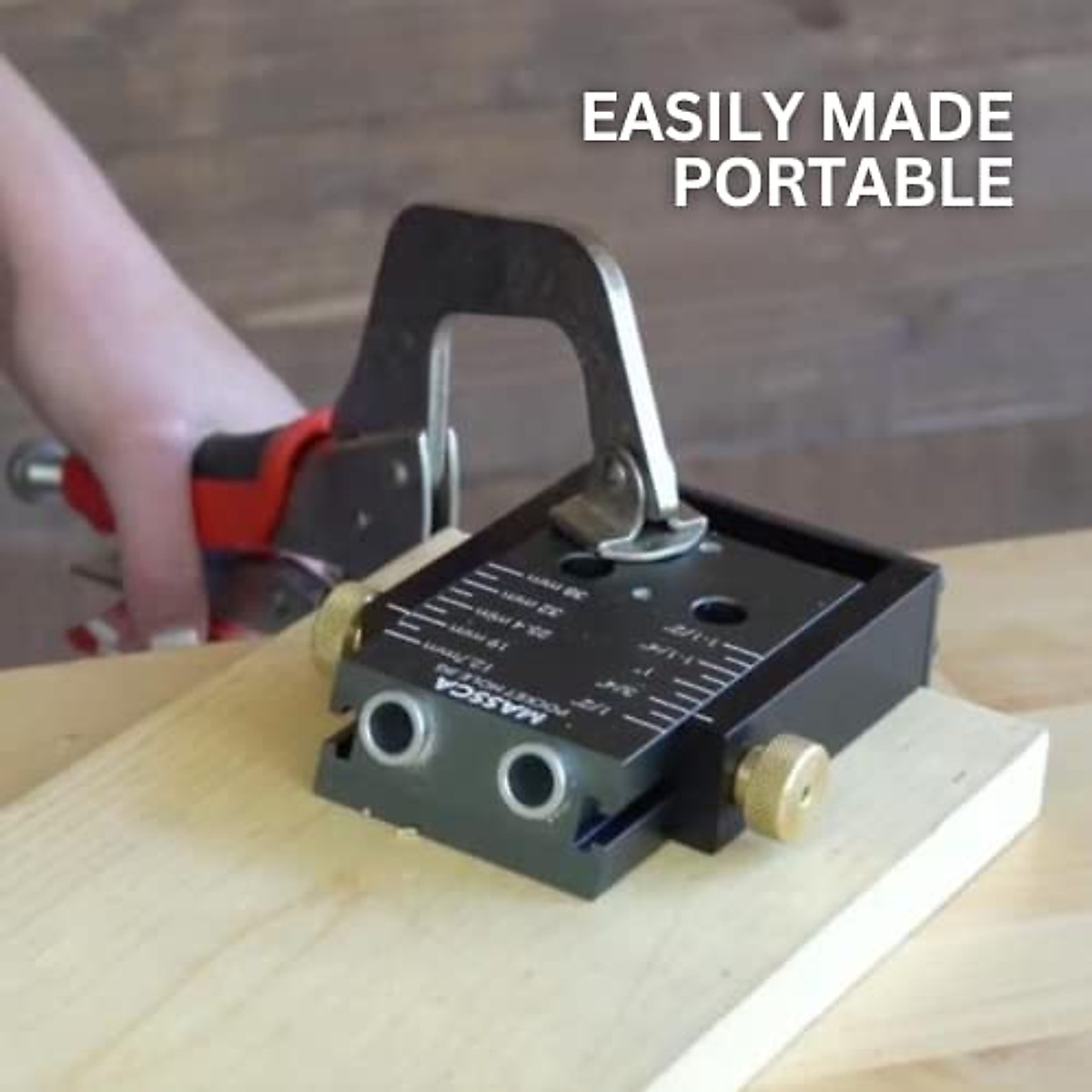 Massca Pocket Hole Jig Kit M1 - Adjustable & Easy to Use Pocket Screw Jig - Heavy Duty Drill Jig for Angled Holes with Drill Bit, Pocket Self Tapping Screws &Driver Bit,