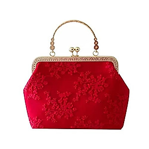 ZLXDP Women's Evening Dress Bag Women's Handbag Vintage red Handbag Metal Frame kiss Lock Shoulder Bag