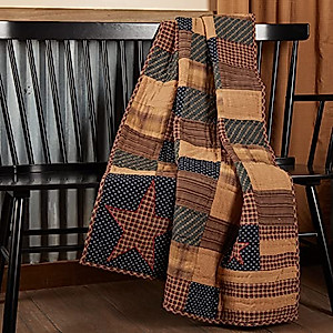 VHC Brands Patriotic Patch Quilted Throw 60x50 Country Patchwork Design, Deep Red and Navy