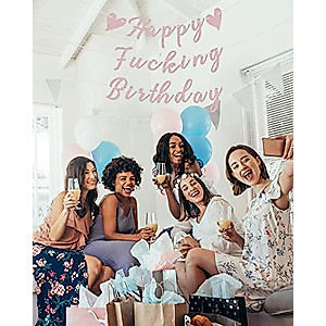 TopBashGo 102 Pcs Personalized Happy 60th Birthday Banner with Custom Name in Rose Gold Script, Bday Party Decorations Supplies Reusable Signs for Women