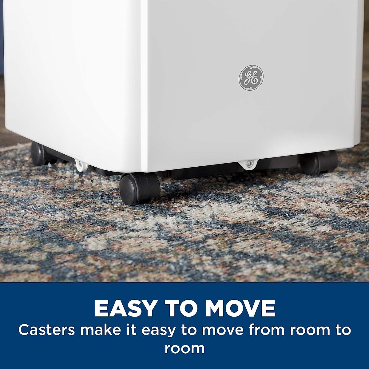 GE Portable 3-in-1 Air Conditioner with Dehumidifier and Fan, 9,000 BTU, Cooling for 250 sq ft rooms, Includes Remote, Vent Hose and Easy Window Install Kit, WiFi & SMART Connected, White