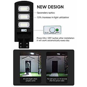 Teiisuoa 180W Solar Street Light Outdoor, 12000LM IP66 Waterproof Solar Motion Sensor Lights, Dusk to Dawn Solar LED Light Lamp with Remote Control for Parking Lot, Yard, Path, Garage & Garden, 4 pack