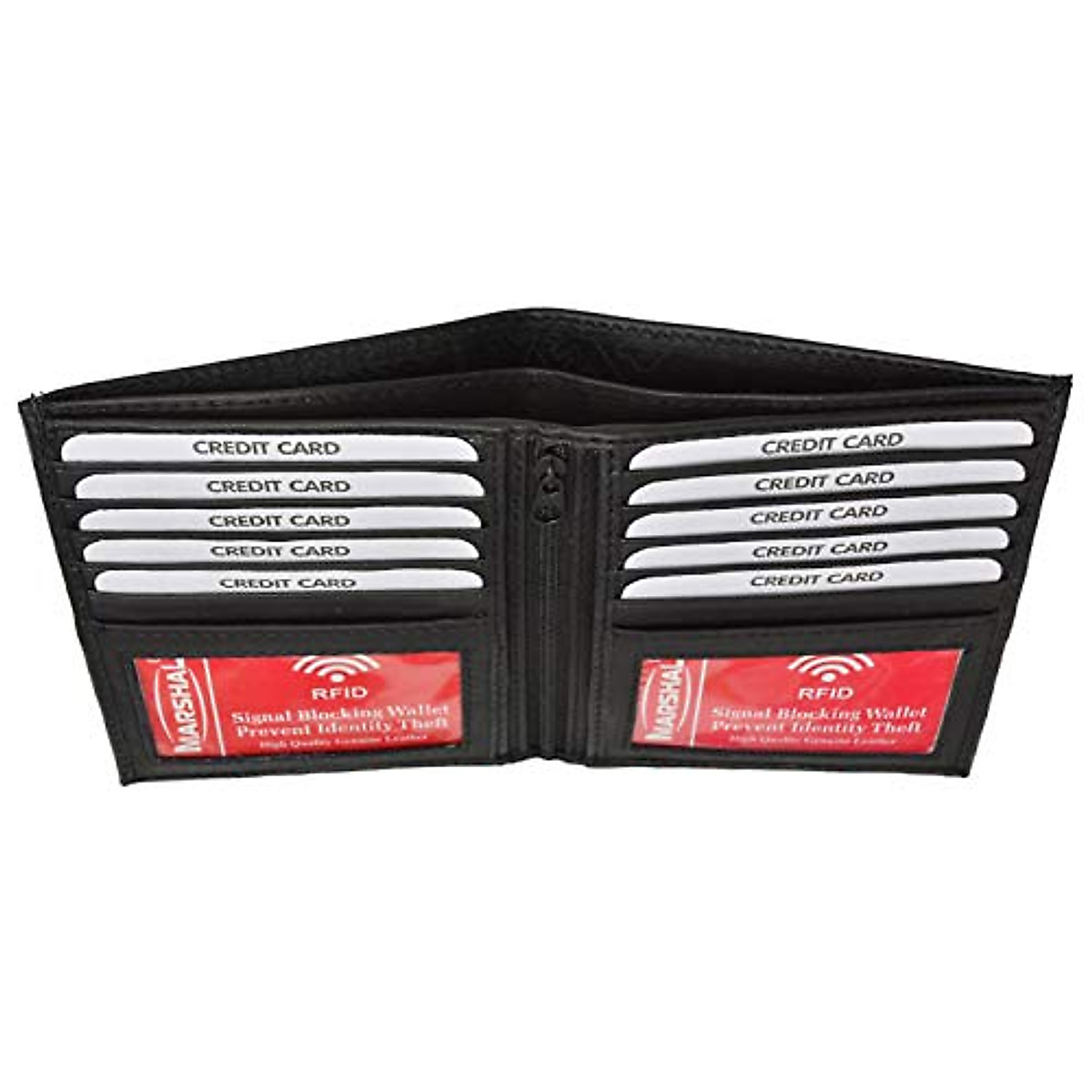 Marshal RFID Men's Genuine Leather European Bifold Wallet Slim Hipster 2 Windows Bk