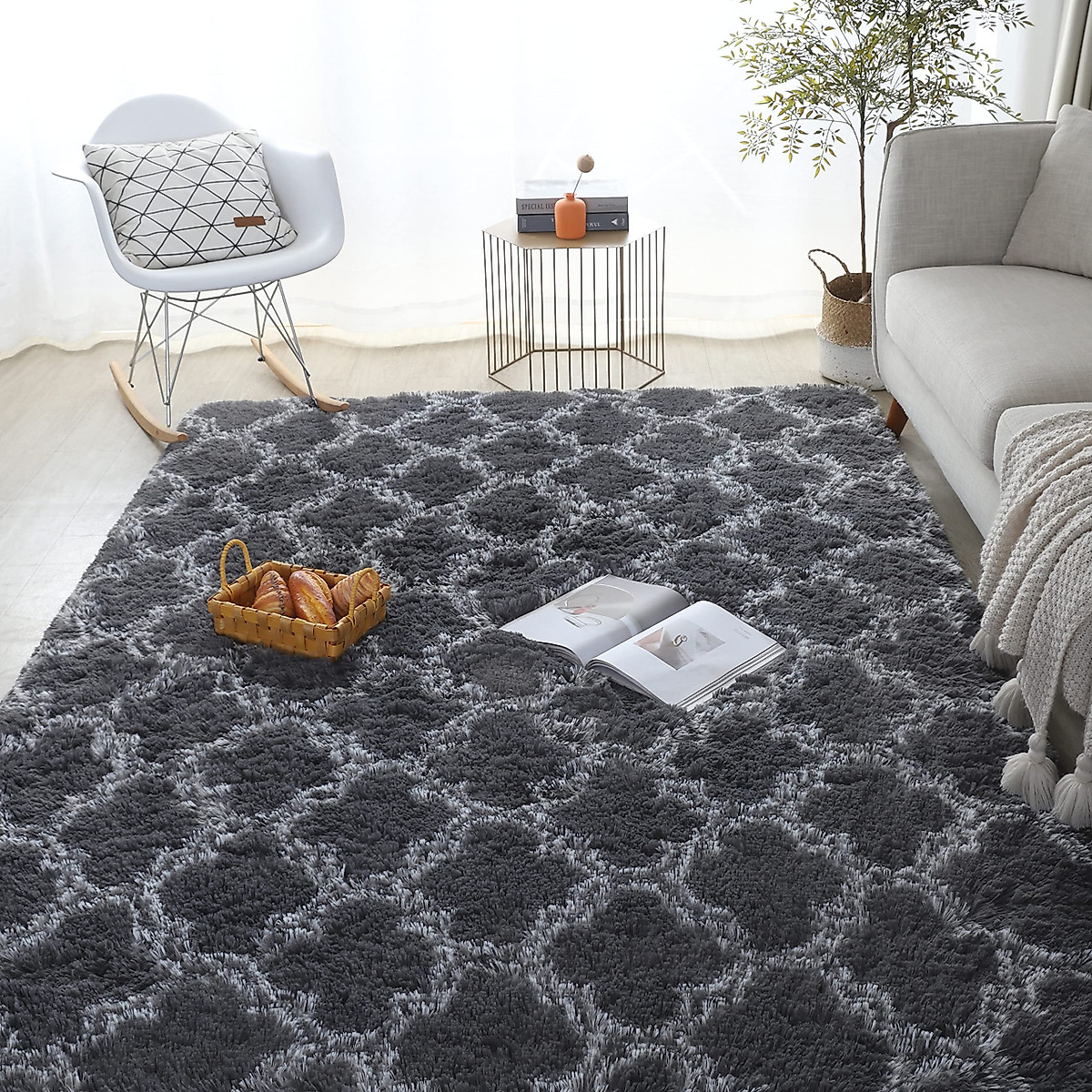 Poboton 2X3 Grey Carpet for Living Room Soft Luxury Bedroom Large Fluffy Plush Area Rug Shaggy Big Comfy Carpet