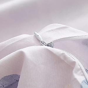 LOYOLADY Lilac Duvet Cover Set Queen Size, 3 Pieces Lightweight Soft Microfiber Bedding Comforter Cover for All Seasons (Queen, 90x90 Inches, Purple and Yellow Flower)