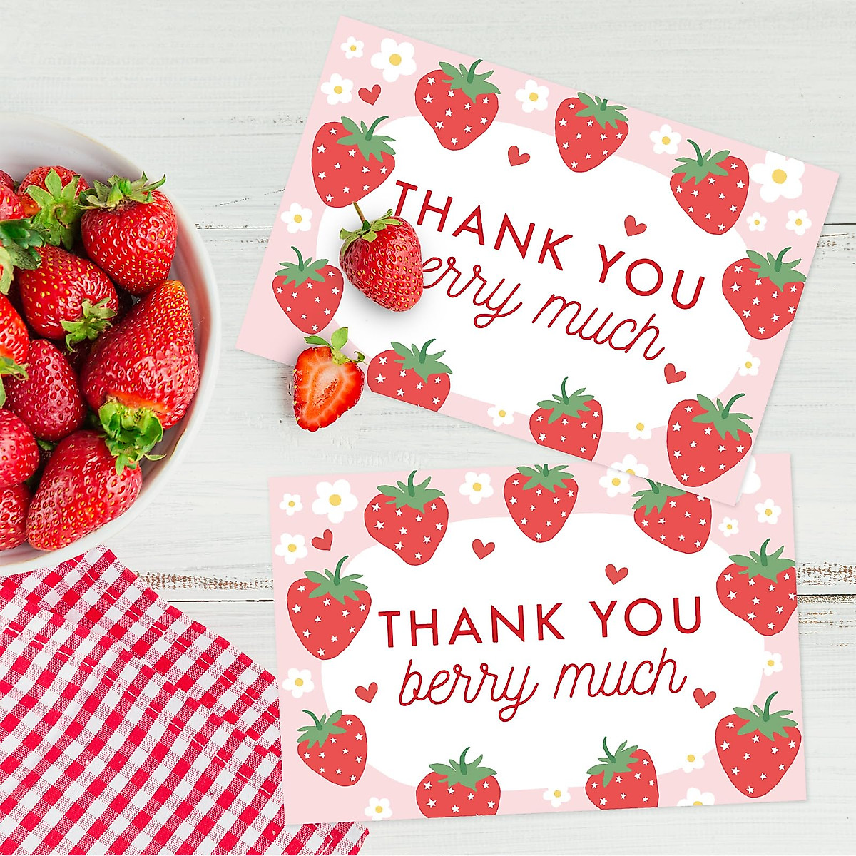Whaline 24 Pack Strawberry Thank You Cards Bulk Pink Fruit Greeting Cards with Envelopes Stickers Blank Note Cards for Summer Wedding Birthday Baby Shower Party Supplies, 4 x 6 Inch