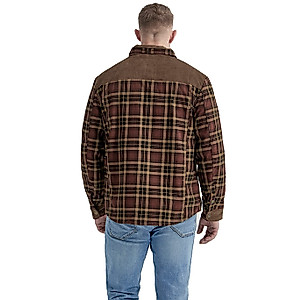 Haellun Men's Long Sleeve Sherpa Lined Shirt Jacket Flannel Plaid Fleece Coats (Medium, Coffee)
