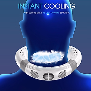 FAMOTANSIA Neck Fan with Cooling Plate｜Neck Air Conditioner｜4400mAh Rechargeable Battery Operated｜Cooling Neck Fan for Women and Men(White)
