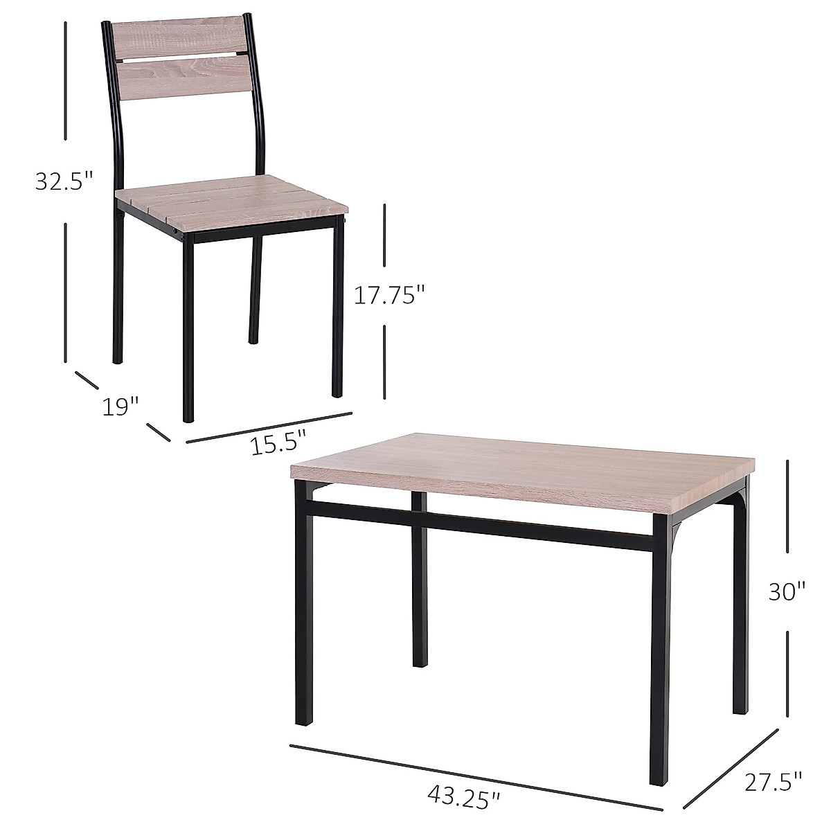 HOMCOM 5-Piece Dining Table Furniture Set Modern Industrial Table with 4 Chairs for Dining Room, Kitchen