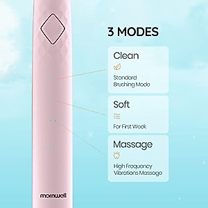 mornwell Sonic Electric Toothbrush T27 Electric Toothbrush with 4 Dupont Brush Heads Ultra Sonic Motor 3 Modes & Smart Timer Rechargeable Electric Toothbrush for Teenagers and Adults