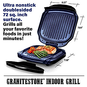 Granitestone Low Fat Multipurpose Sandwich Grill with Nonstick Copper Coating – As Seen on TV, Blue