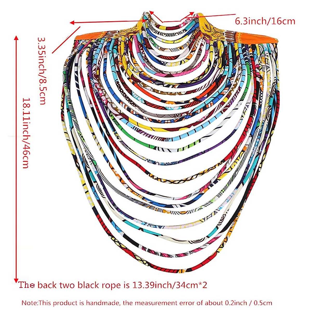 BAZINRICHE Women's Handmade Necklaces Ankara Kente Necklace Long Multi Strand African Wax Collar